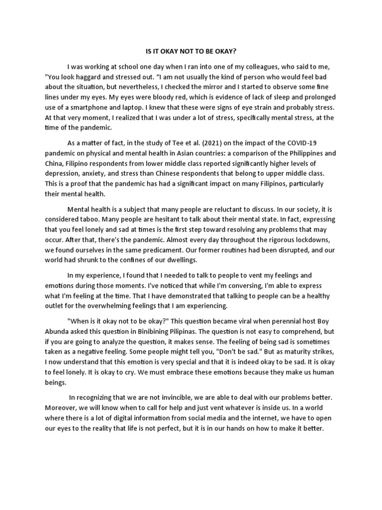 Is It Okay Not To Be Okay | PDF | Stress (Biology) | Feeling