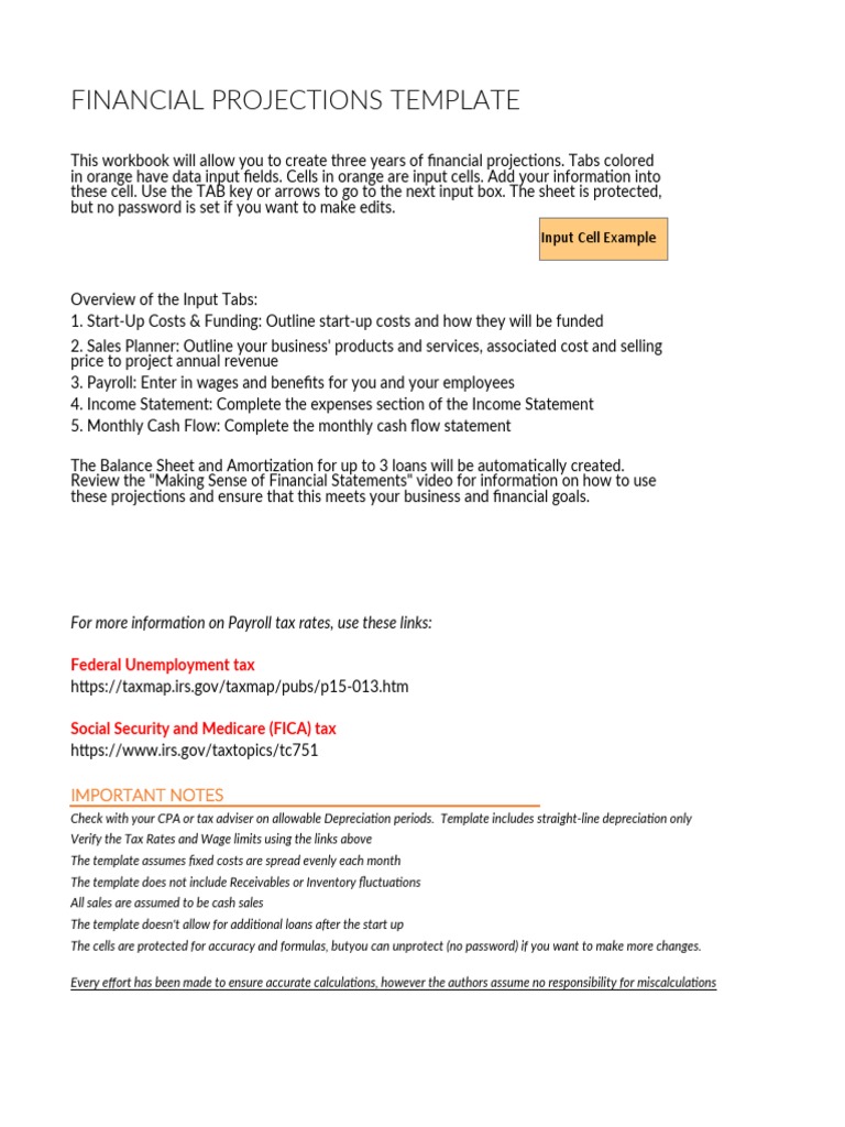 Financial Projections Template 05 | PDF | Equity (Finance) | Payroll Tax
