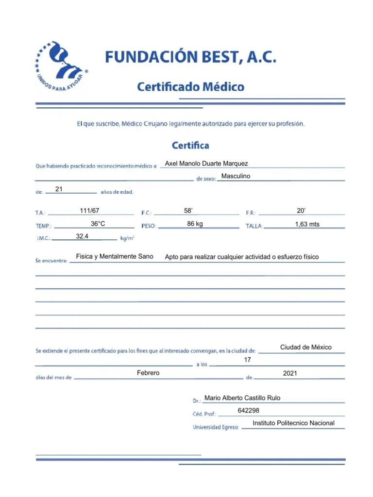 Certificado Médico Simi | PDF