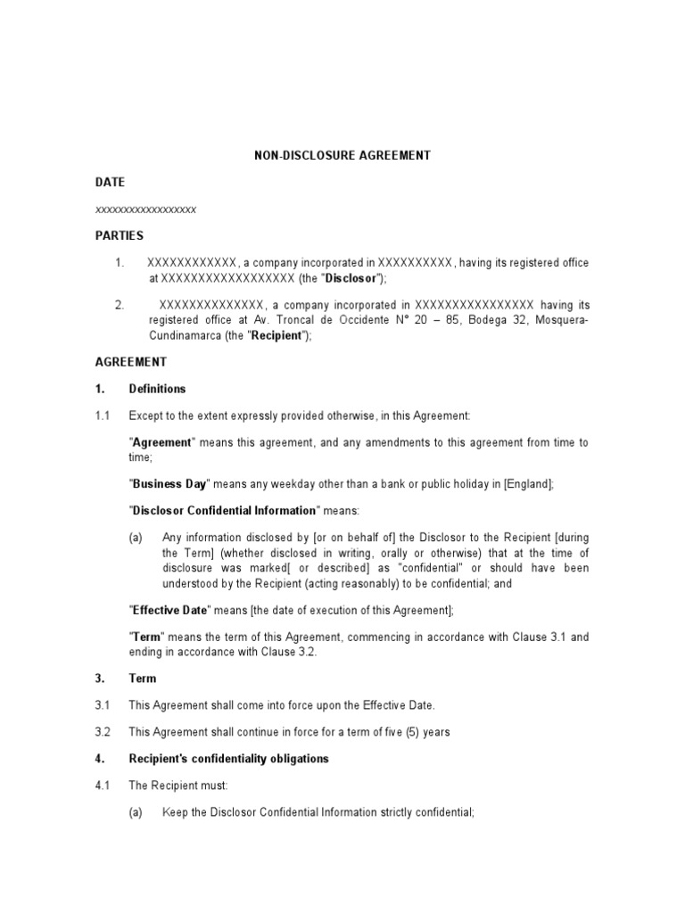 NDA English Draft | PDF | Non Disclosure Agreement | Confidentiality