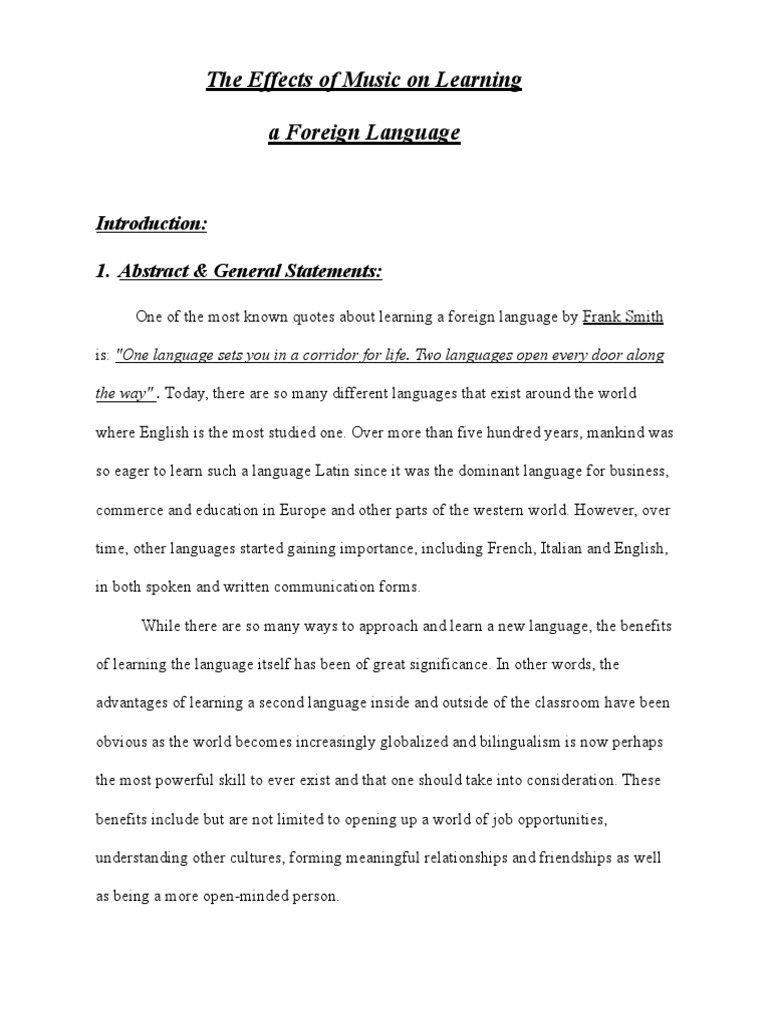 Music's Role in Language Learning | PDF | English As A Second Or ...