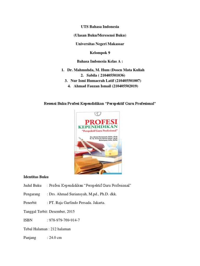 Profesi Kependidikan Perspektif Guru Profesional by Drs. Ahmad Suriansyah, M.PD., Ph.D. Dkk. | PDF