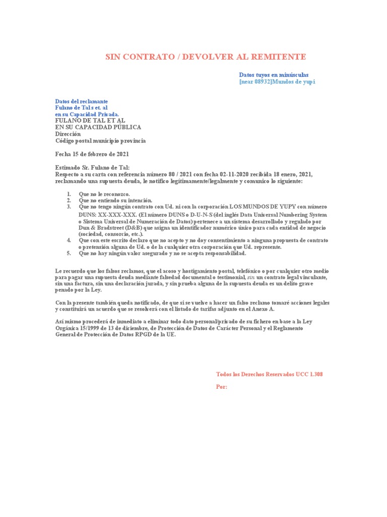Sin Contrato Devolver Al Remitente | PDF