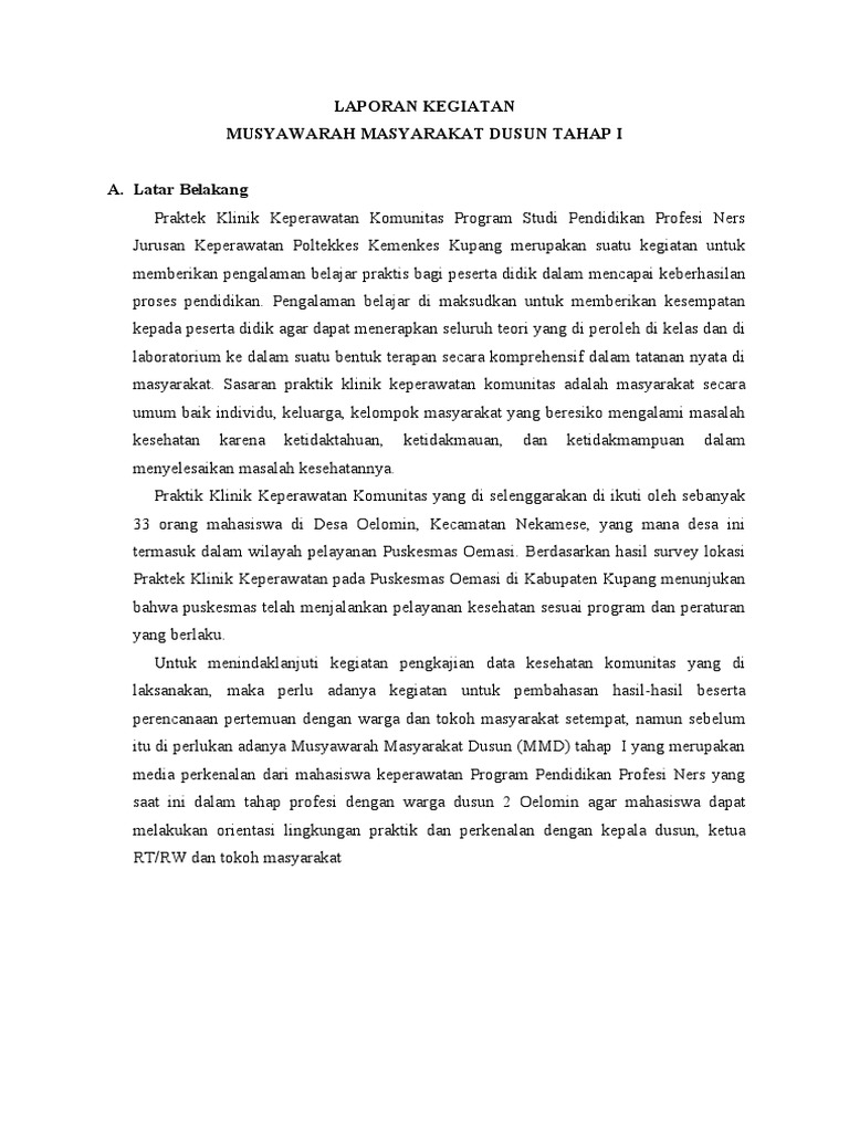 Laporan Kegiatan MMD 1 Dusun 2 Oelomin | PDF