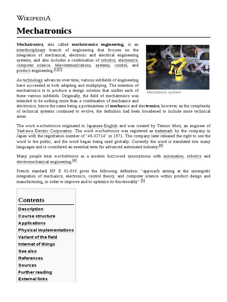 Mechatronics: Mechatronics, Also Called Mechatronics Engineering, Is An | PDF | Mechatronics ...
