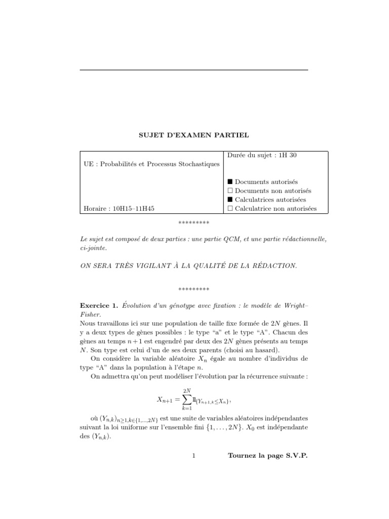 6 Sujet D'examen Partiel PDF | PDF | Chaîne de Markov | Probabilité