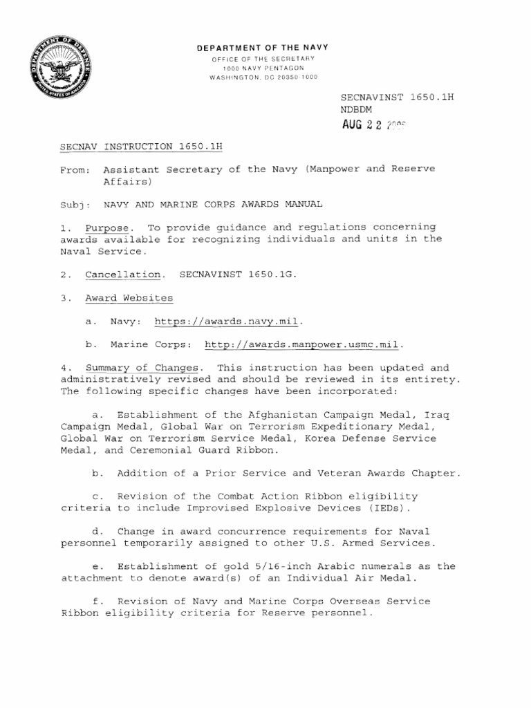 Navy and Marine Corps Awards Manual | PDF | United States Secretary Of ...