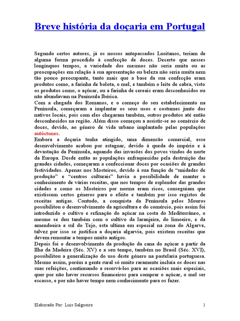 Breve História Da Doçaria em Portugal | PDF | Açúcar | Dieta e nutrição