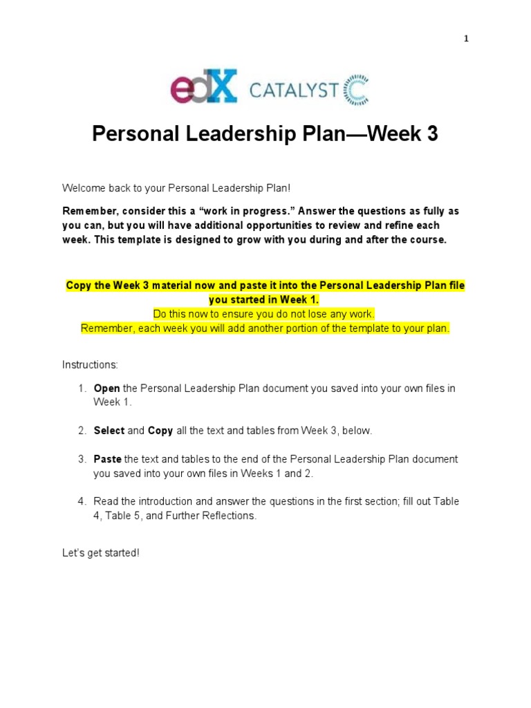 Personal Leadership Plan-Week 3 | PDF | Leadership | Empowerment