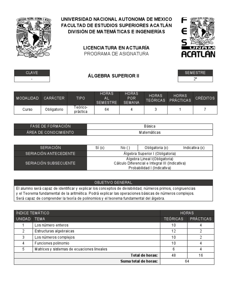 Álgebra Superior II UNAM Acatlán | PDF | Número complejo | Matriz ...