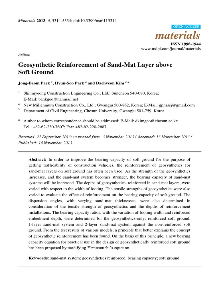 Geosynthetic Reinforcement of Sand Mat Over Soft Soil | PDF | Strength ...
