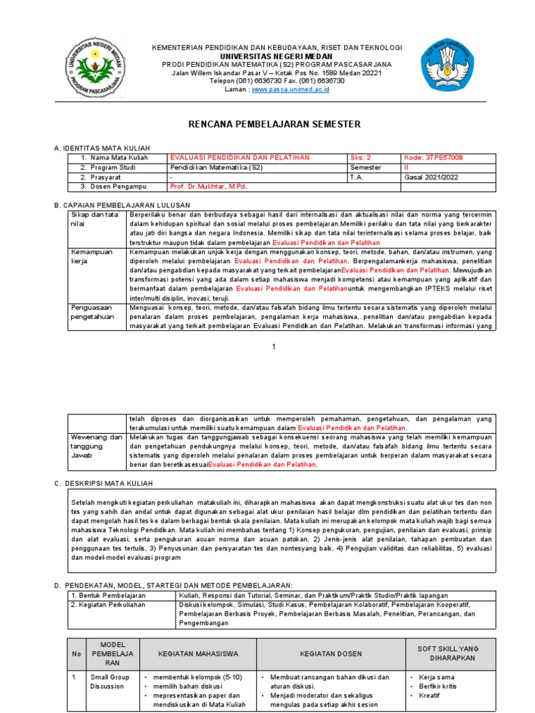 RPS Evaluasi Pendidikan Matematika 2022 | PDF