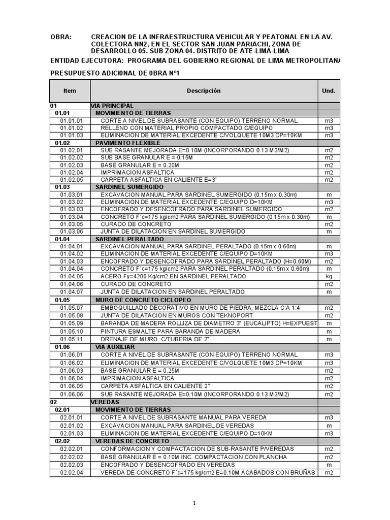Presupuesto Adicional de Obra | PDF