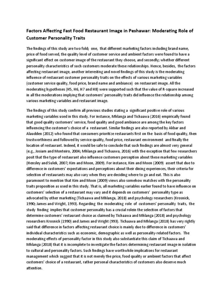 Factors Affecting Fast Food Restaurant Image in Peshawar: Moderating ...
