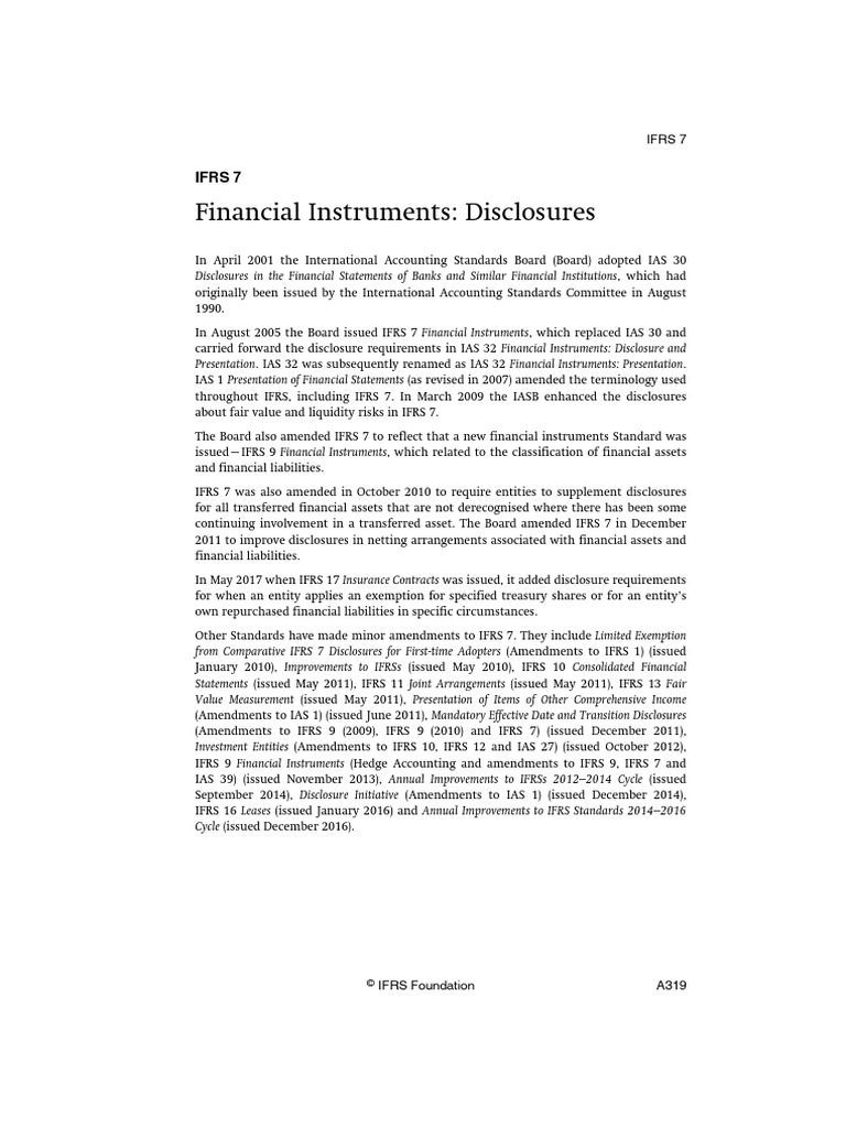 Ifrs 7 Financial Instruments Disclosures | PDF | International ...