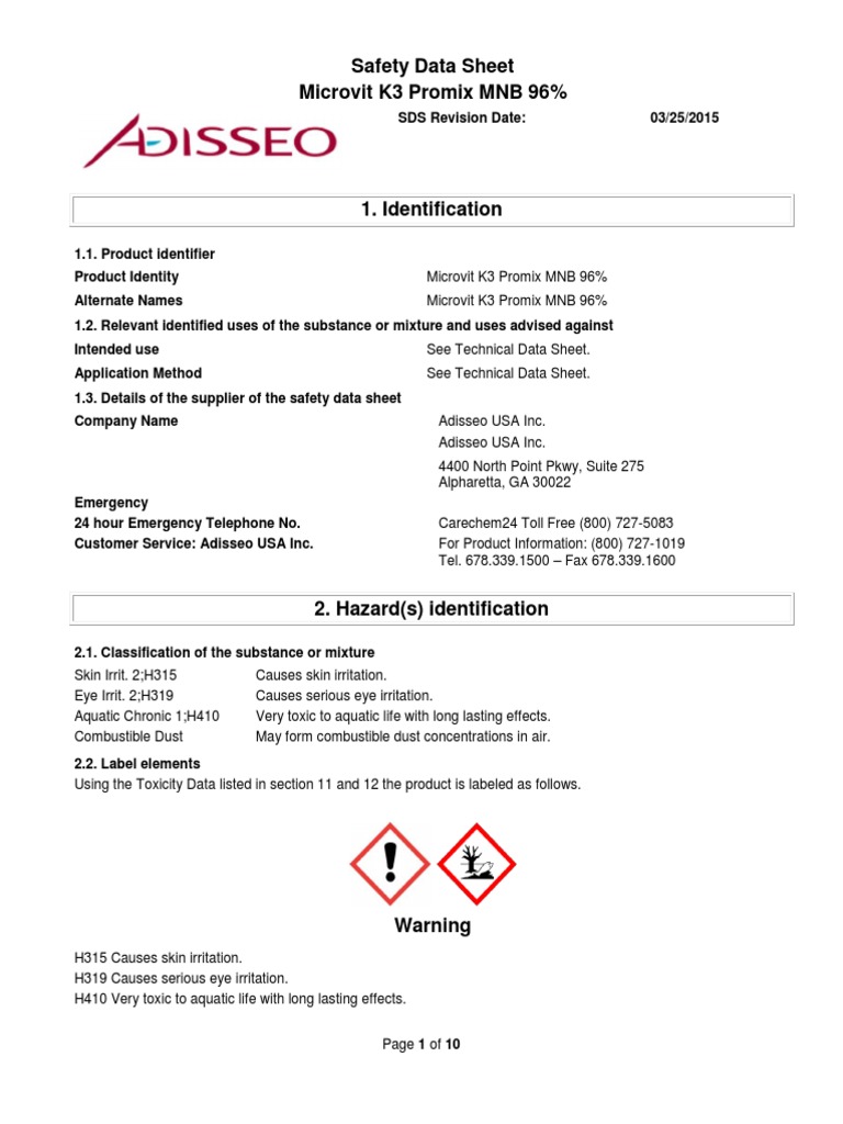 ADI-145 Microvit K3 Promix MNB 96 (en-US) | PDF | Toxicity | Dangerous ...
