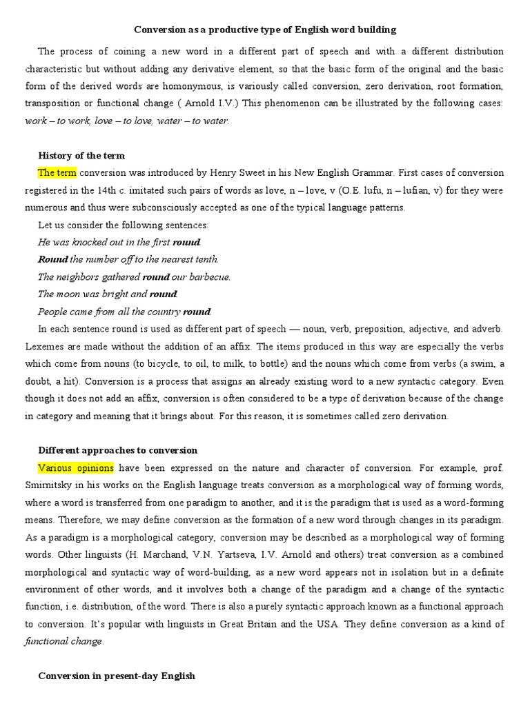 A Comprehensive Analysis of Conversion as a Productive Type of Word ...