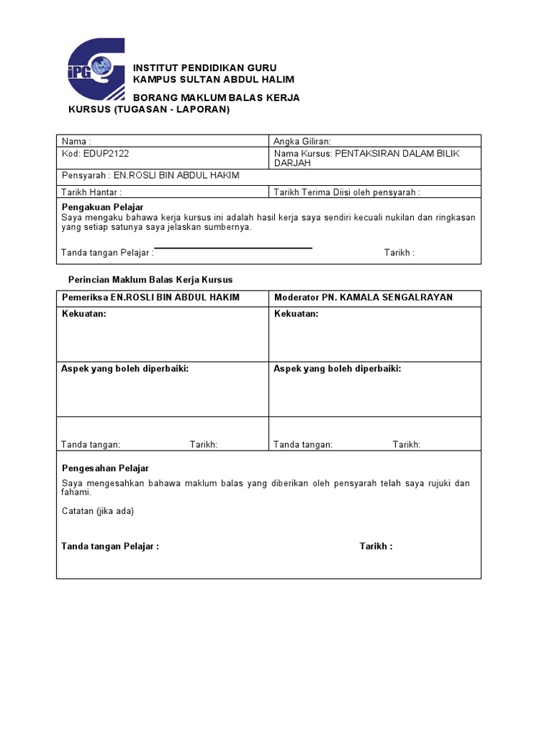 Borang Maklum Balas | PDF