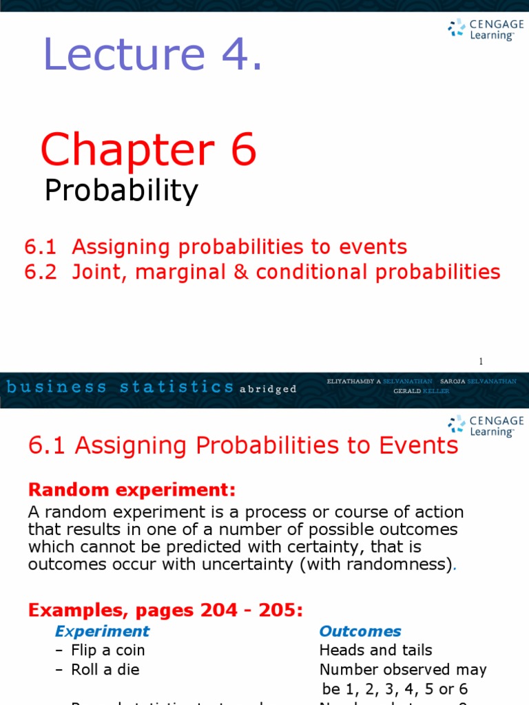 Probability: 6.1 Assigning Probabilities To Events 6.2 Joint, Marginal ...