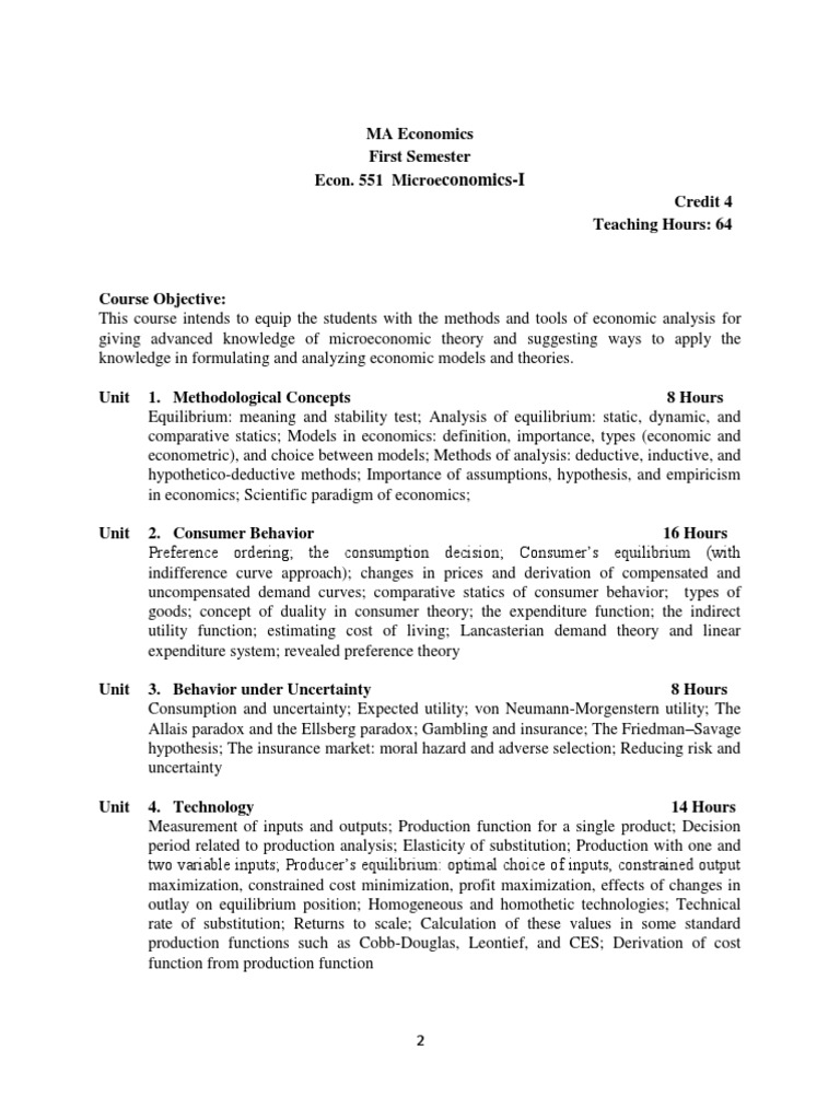 First Sem Syllabus | PDF | Microeconomics | Macroeconomics