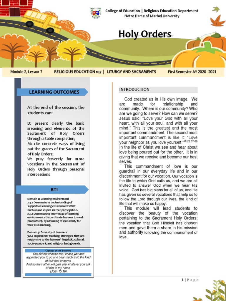 Holy Orders: Learning Outcomes | PDF | Bishop | Priest