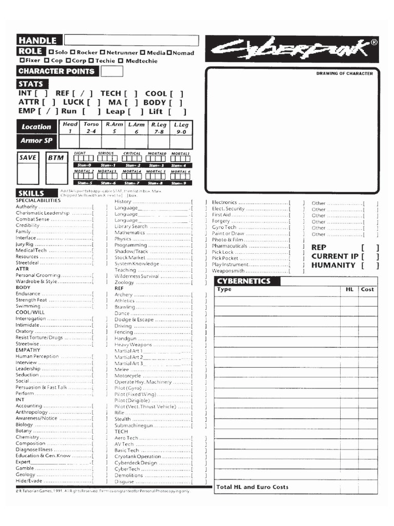 Cyberpunk-2020-2nd-Edition-Character Sheet | PDF