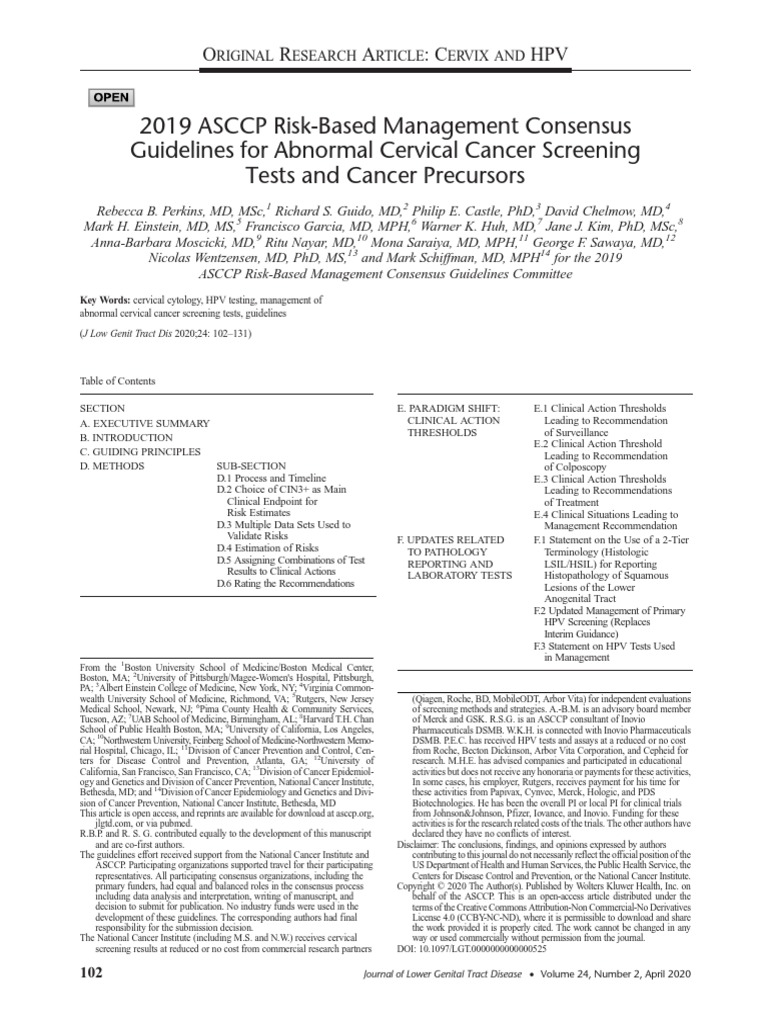 2019 ASCCP Risk-Based Management Consensus Guideli | PDF | Cervical ...