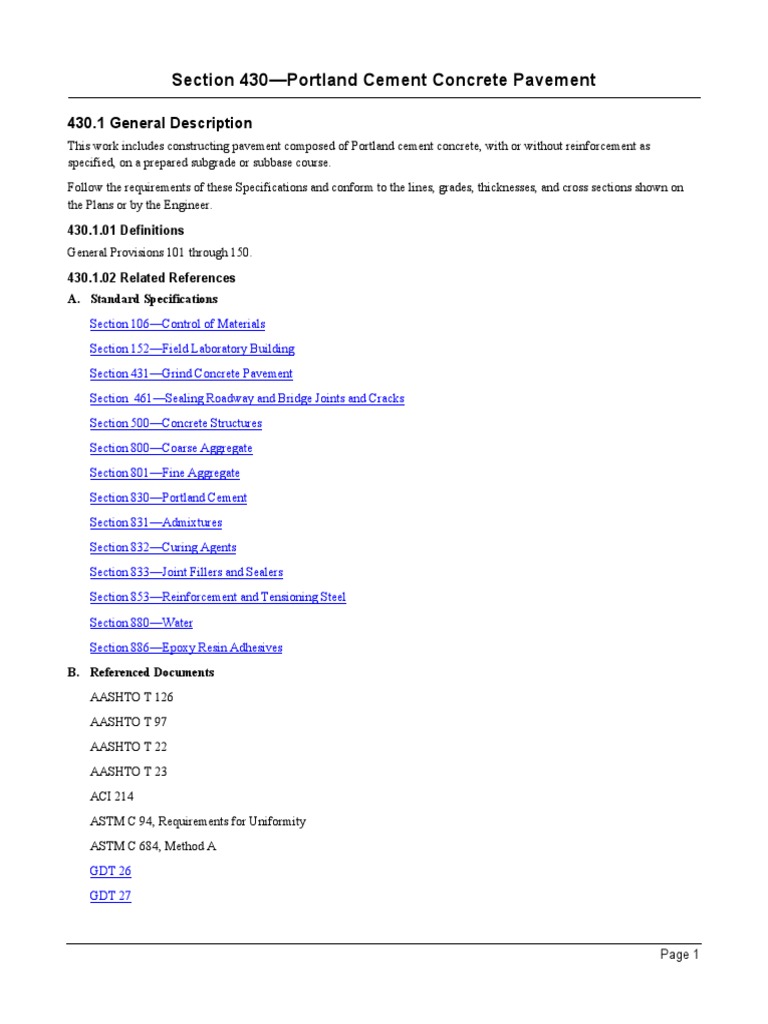 Section 430 - Portland Cement Concrete Pavement | PDF | Concrete | Road ...
