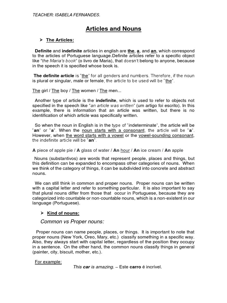 Understanding English Articles and Nouns | PDF | Noun | Grammatical Gender