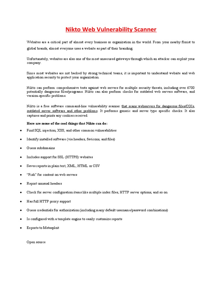 Nikto Web Vulnerability Scanner: Here Are Some of The Cool Things That ...