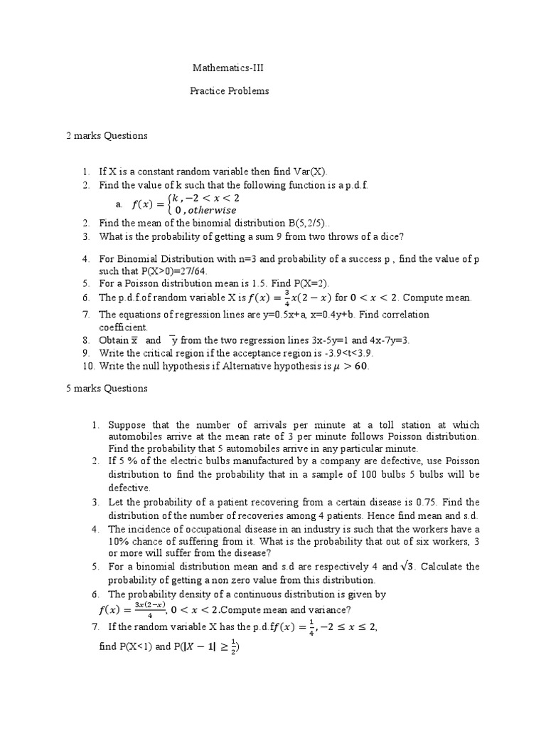 Mathematics-III Practice Problems | PDF | Probability Distribution ...