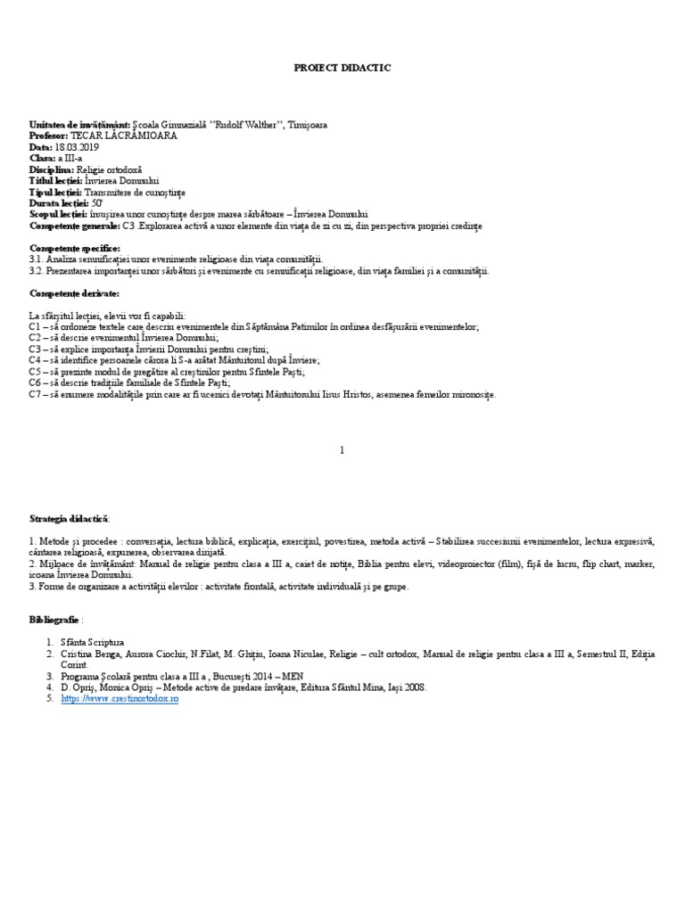 Proiect Didactic | PDF