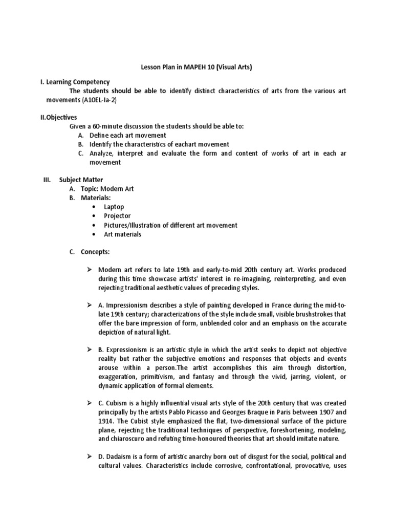Lesson Plan | PDF | Cubism | Surrealism