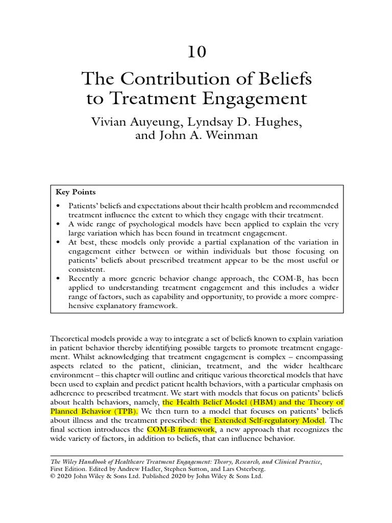 Contribution of Beliefs To Treatment Engagement | PDF | Behavior ...