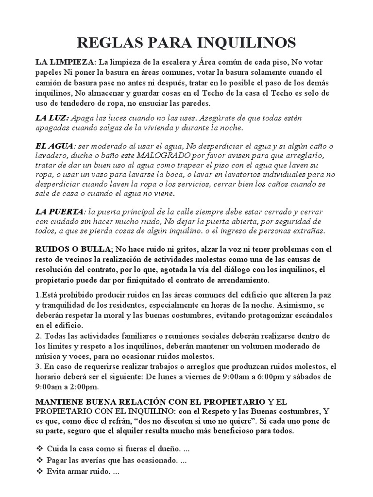 Reglas Para Los Inquilinos Pdf
