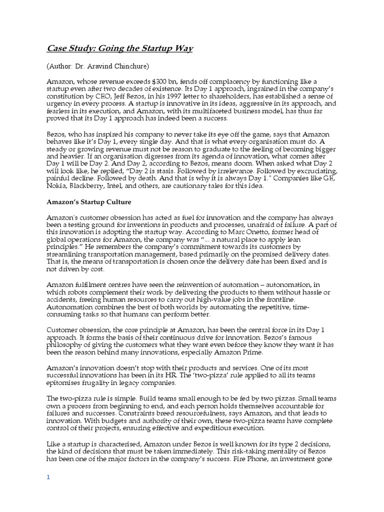 Case Study - Going The Startup Way Amazon - With Questions | PDF ...