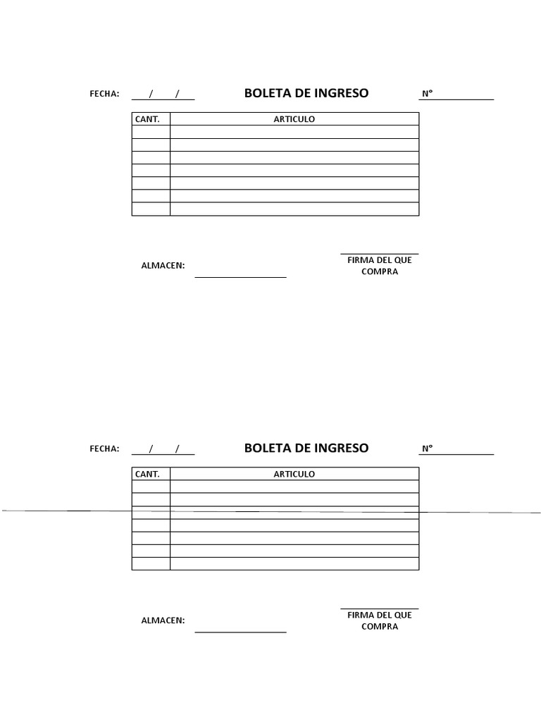 Boleta de Ingreso-Plantilla | PDF