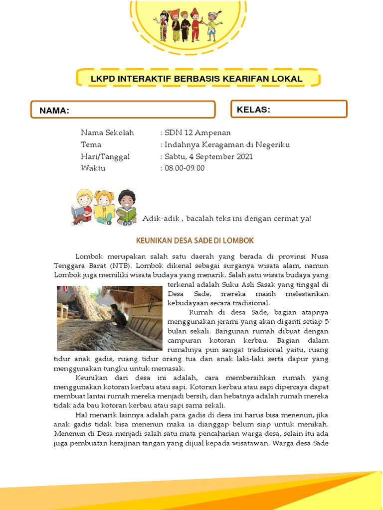 Bahan LKPD Interaktif Berbasis Kearifan Lokal | PDF Bahan LKPD Interaktif Berbasis Kearifan Lokal | PDF