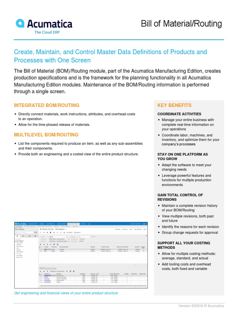 Acumatica Manufacturing BOM-Routing Datasheet 200916 | PDF | Computing | Software Engineering