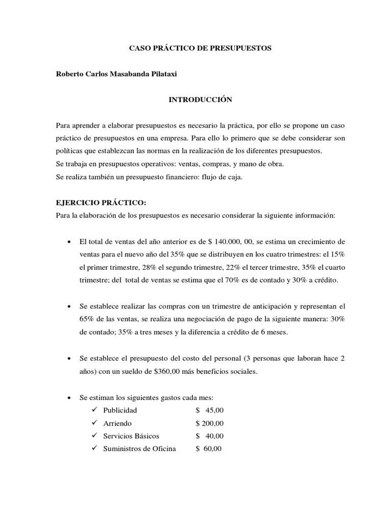 Caso Práctico de Presupuestos Empresariales | PDF | Presupuesto | Economias