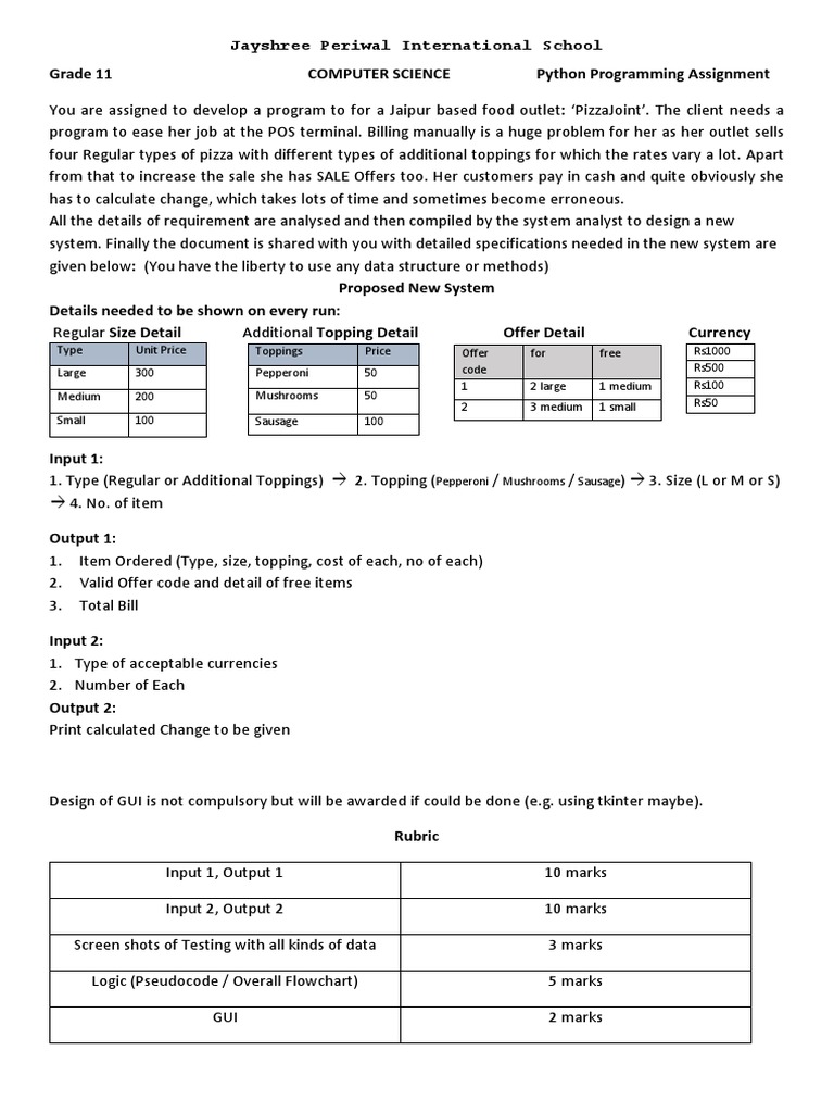 Jayshree Periwal International School Grade 11 COMPUTER SCIENCE Python Programming Assignment ...