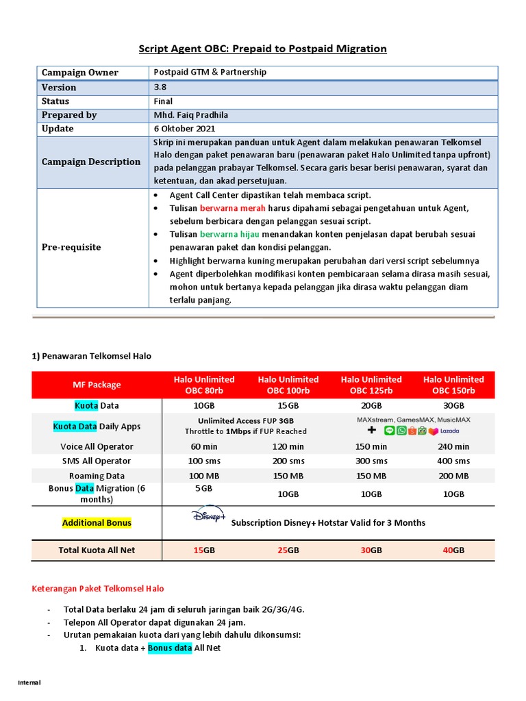 Script Pre2Post Migration (Halo Unlimited) - 7 Oct 2021 | PDF
