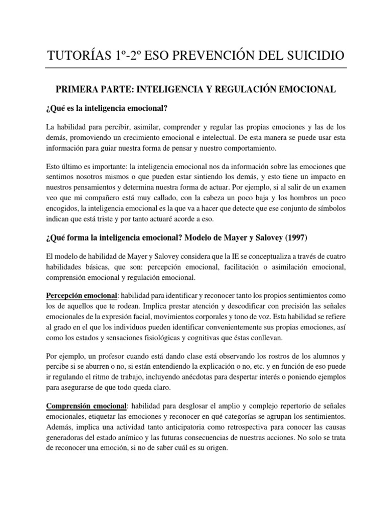 Tutorías Prevención Del Suicidio | PDF | Las emociones | Inteligencia ...
