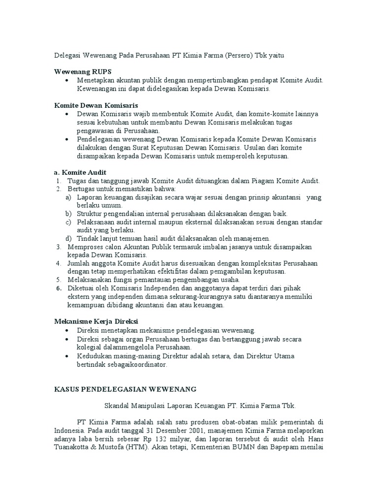 Delegasi Wewenang Pada Perusahaan PT Kimia Farma | PDF