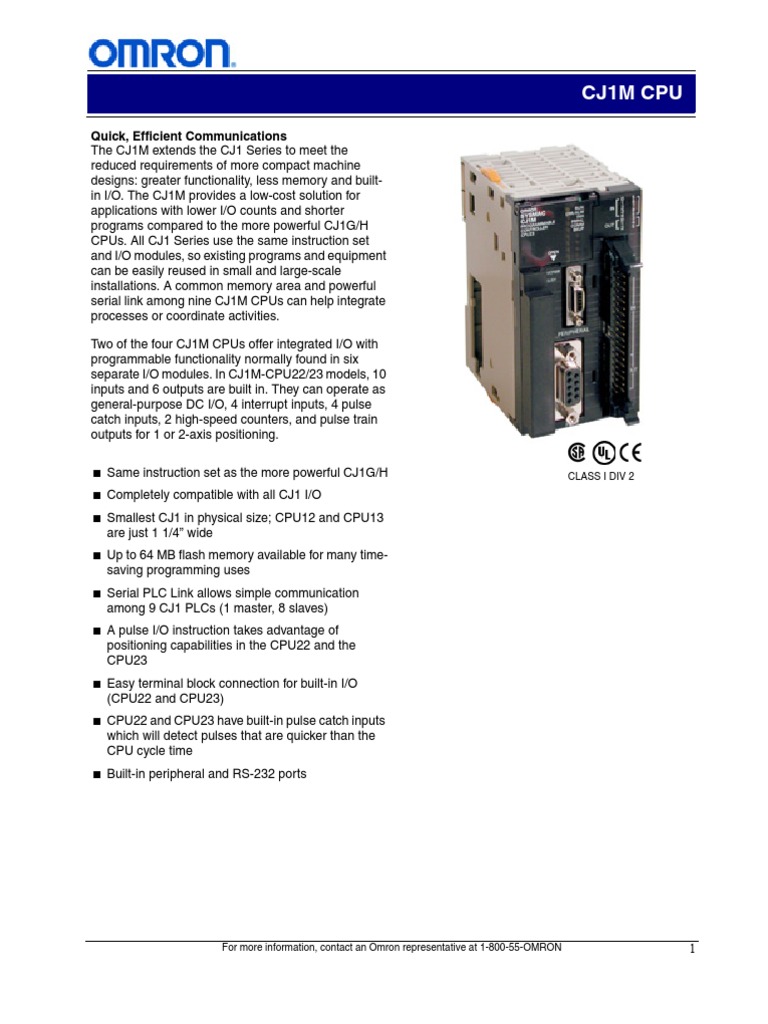 Omron CJ1M CPU Datasheet | Programmable Logic Controller | Computer Program