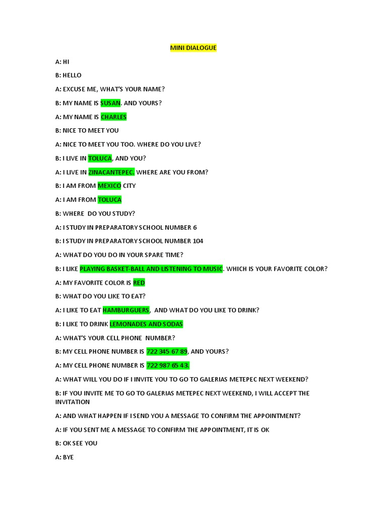 Mini Dialogue Second Grade | PDF | Sports & Recreation | Art