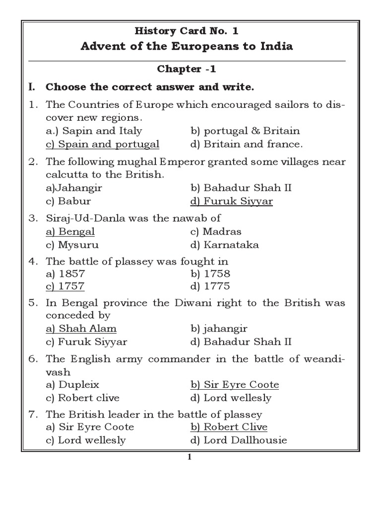 Advent of The Europeans To India: History Card No. 1 Chapter - 1 I ...