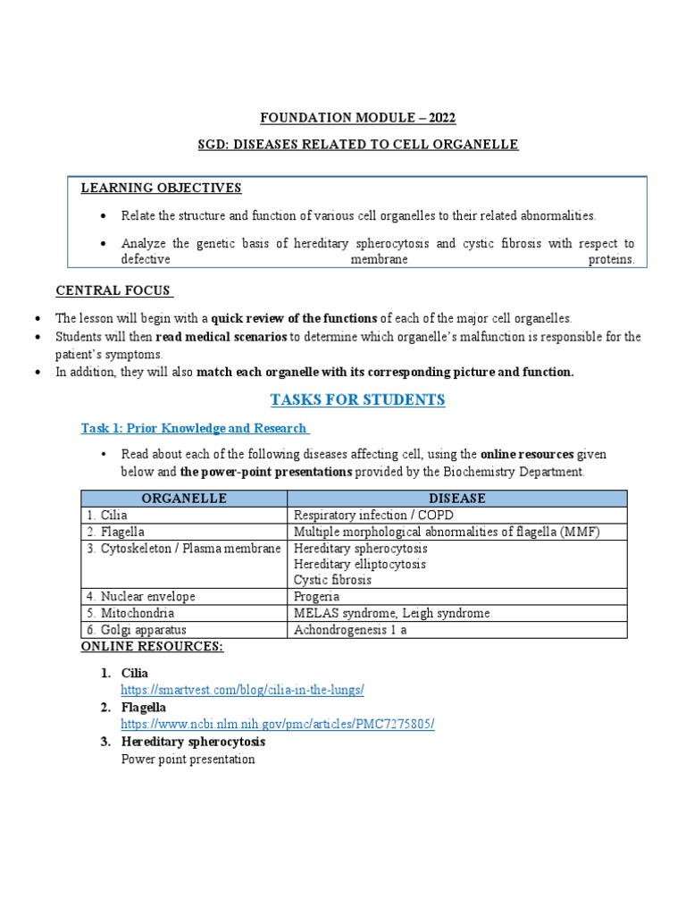 Scenarios DISEASES RELATED TO CELL ORGANELLE | PDF | Cell (Biology ...