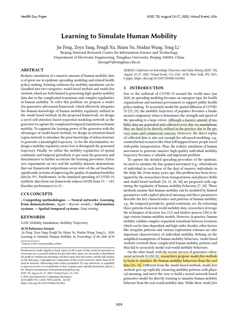 Feng Et Al. - 2020 - Learning To Simulate Human Mobility | PDF ...