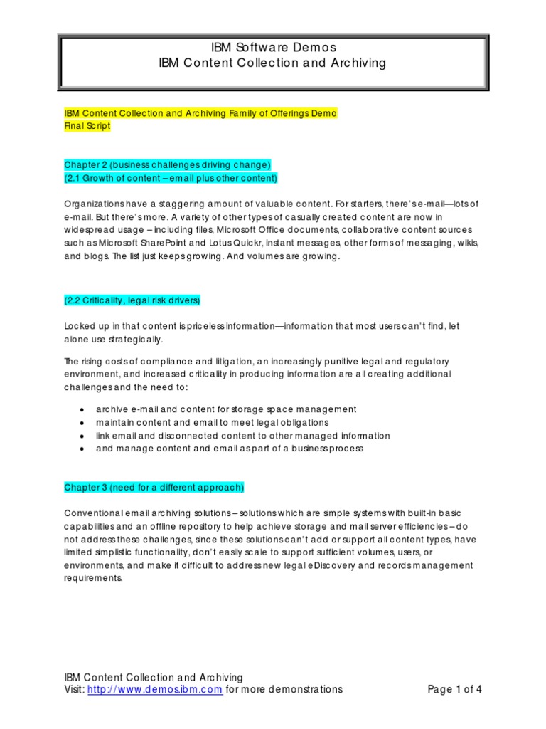 IBM Demo IBM Content Collection and Archiving-1-Nov08 | PDF | Share Point | Records Management
